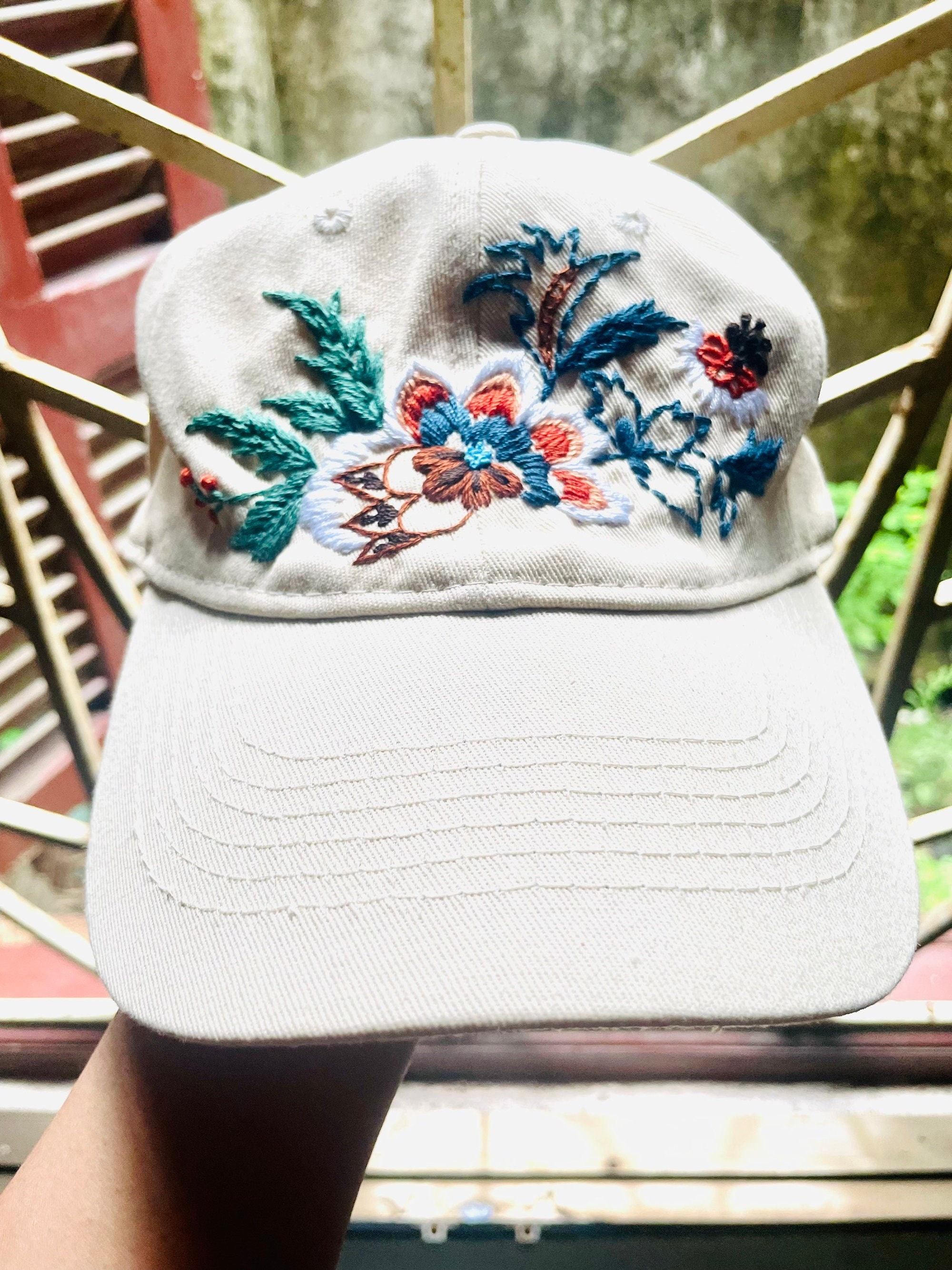 White Floral Embroidered Cap, Custom Embroidery Hat, Embroidery Woman ...