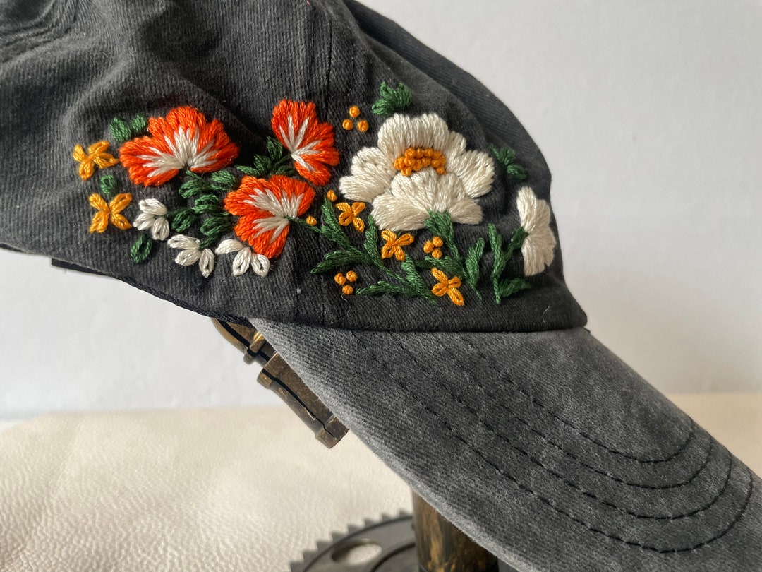 Floral Embroidered Cap, Baseball Cap, Custom Embroidery Hat, Hand ...