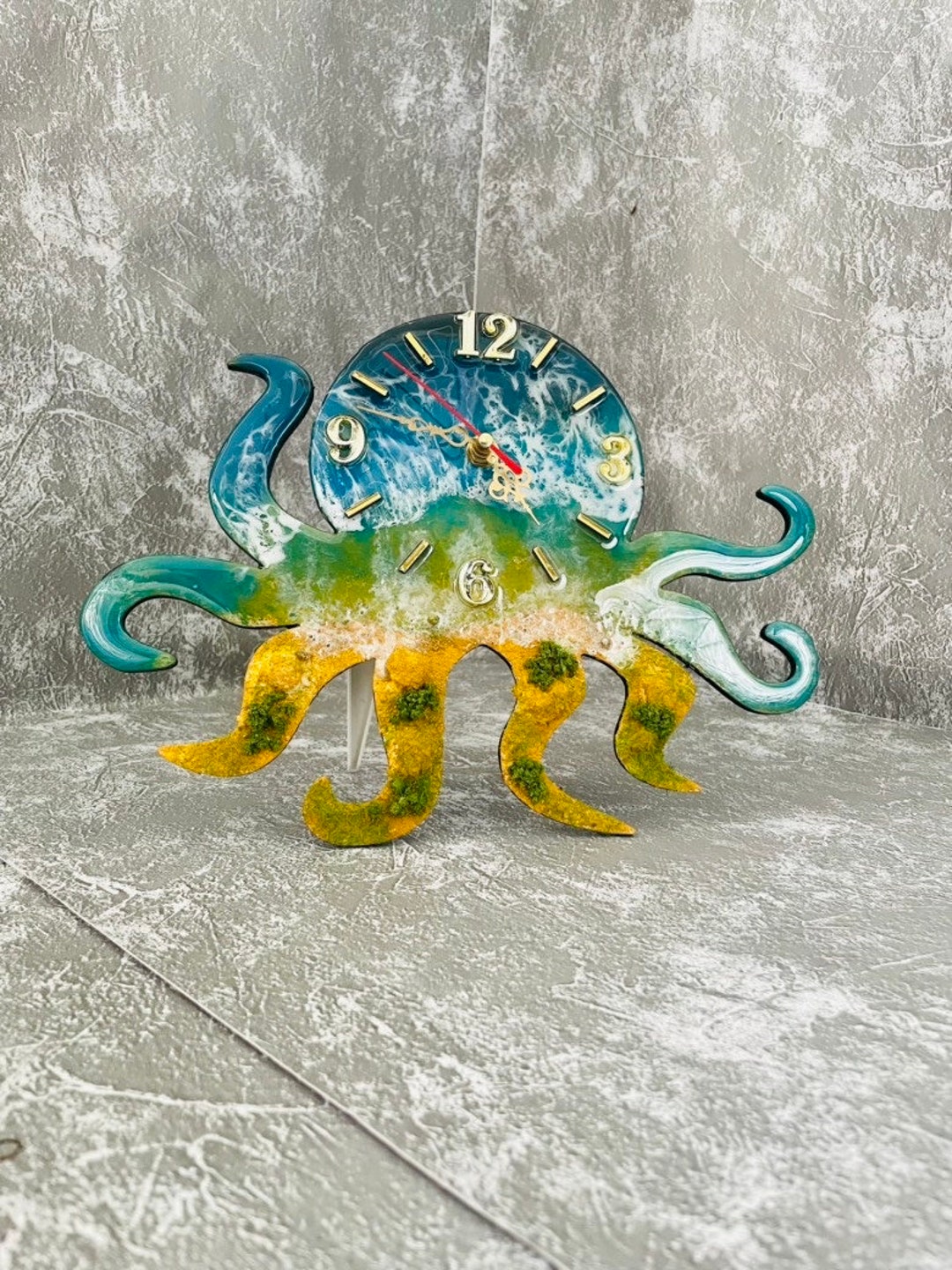 Resin Octopus Wall Clock With Ocean Waves Beach Wall Clock Unique Clock ...