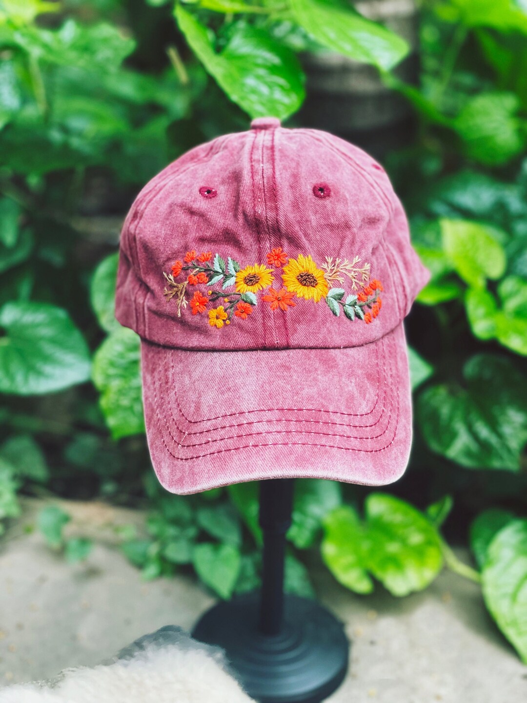 Floral Embroidered Cap, Baseball Cap, Custom Embroidery Hat, Hand ...