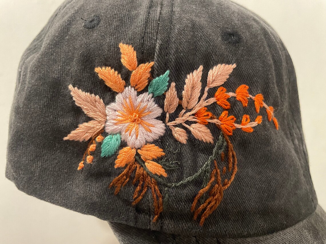 Floral Embroidered Cap, Baseball Cap, Custom Embroidery Hat, Hand ...