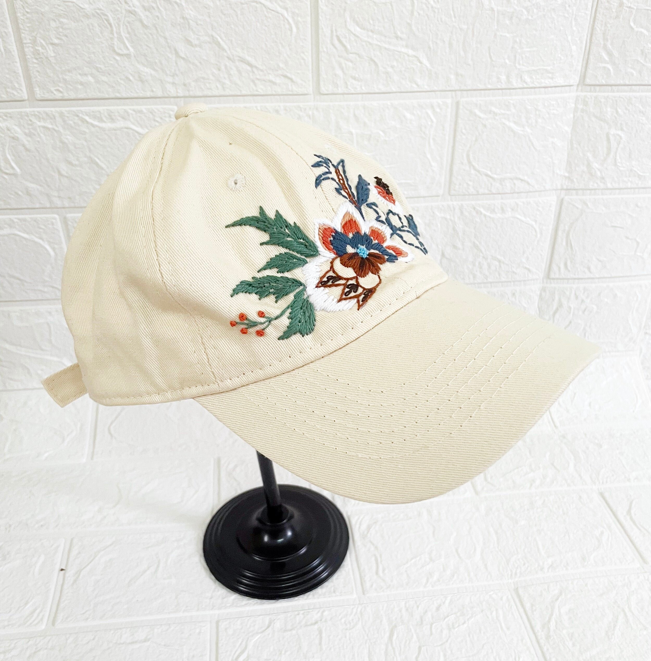 White Floral Embroidered Cap, Custom Embroidery Hat, Embroidery Woman ...