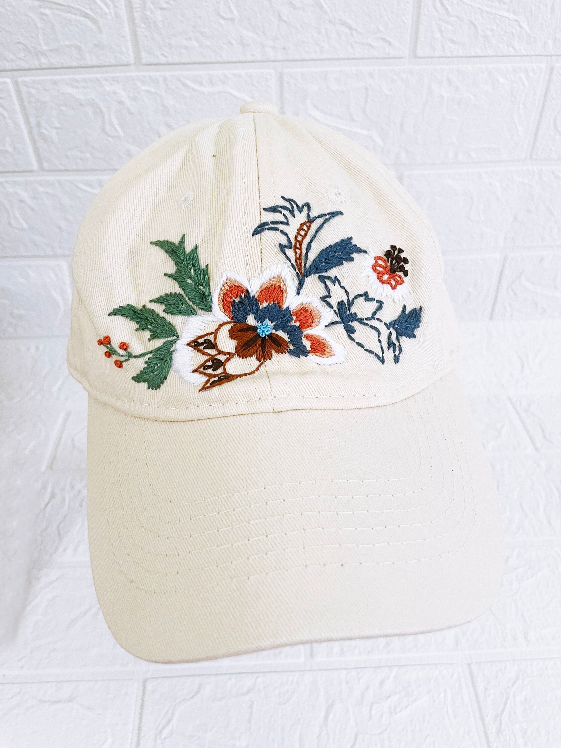 White Floral Embroidered Cap Custom Embroidery Hat - Etsy