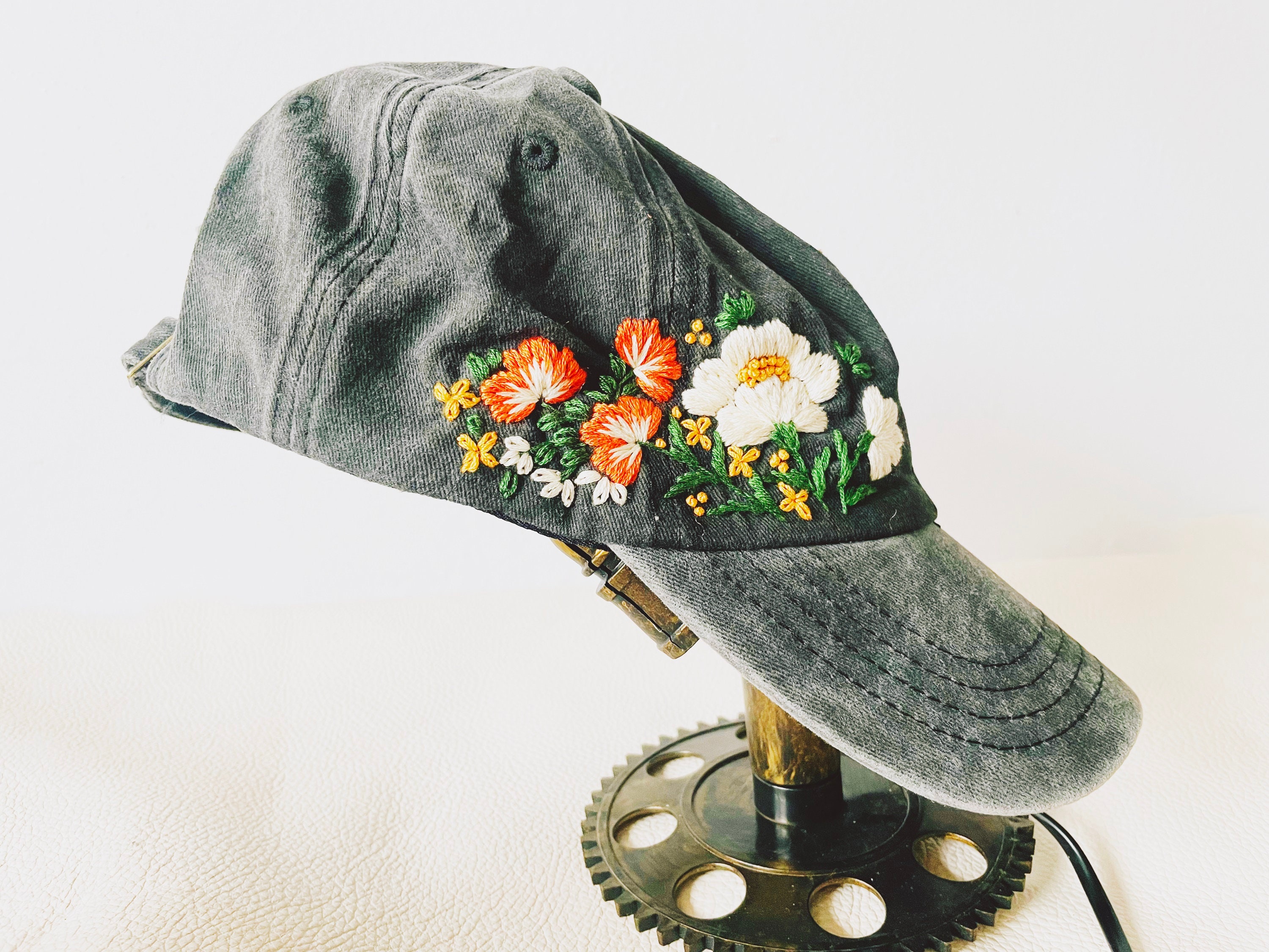 Floral Embroidered Cap, Baseball Cap, Custom Embroidery Hat, Hand ...