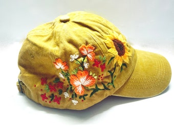Floral Embroidered Cap, Baseball Cap, Custom Embroidery Hat, Hand ...