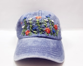 Floral Embroidered Cap, Baseball Cap, Custom Embroidery Hat, Hand ...