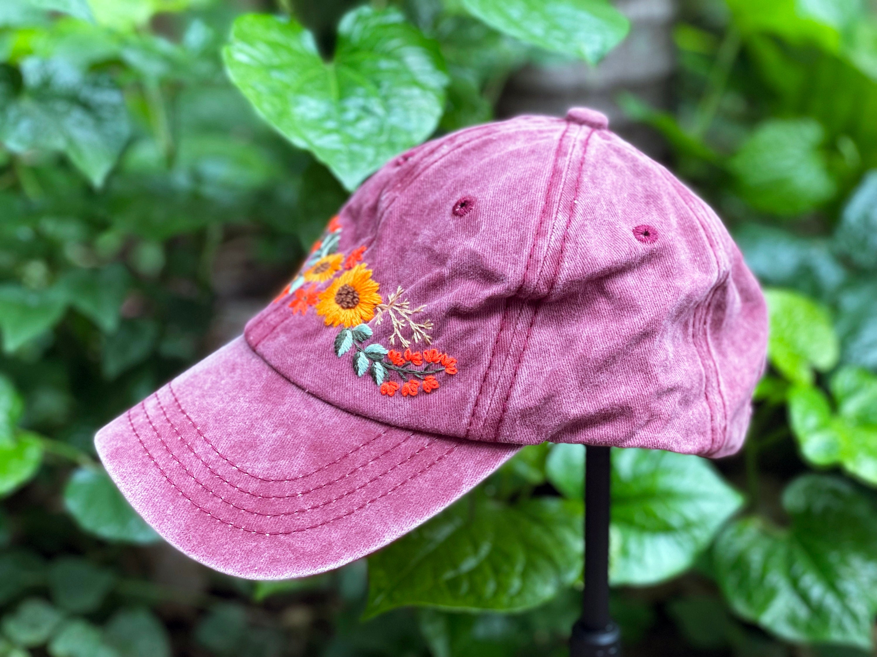 Floral Embroidered Cap, Baseball Cap, Custom Embroidery Hat, Hand ...