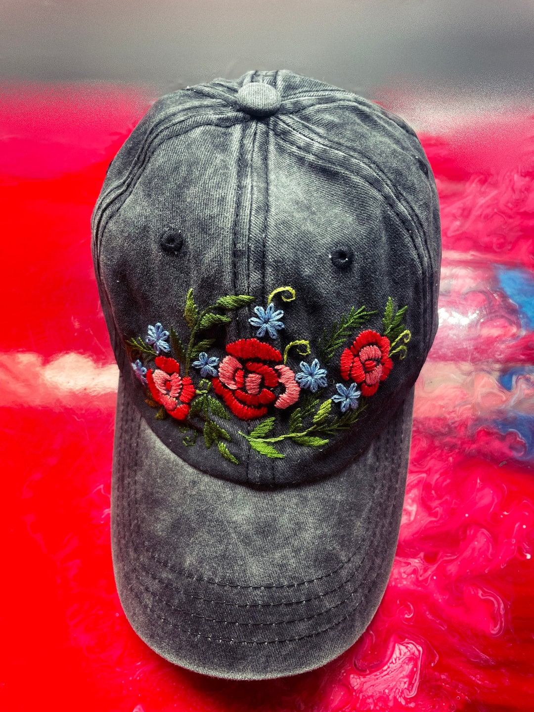 Rose Embroidered Cap, Custom Embroidery Cap, Floral Embroidery Cap ...