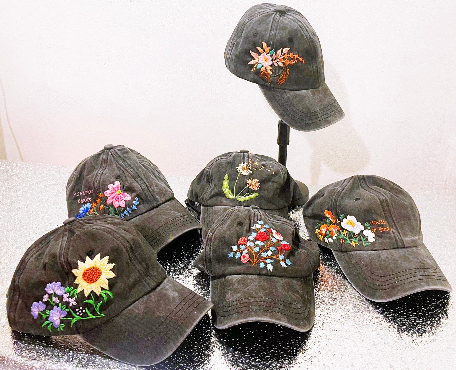 Floral Embroidered Cap, Baseball Cap, Custom Embroidery Hat, Hand ...