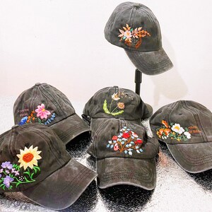 Floral Embroidered Cap, Baseball Cap, Custom Embroidery Hat, Hand ...