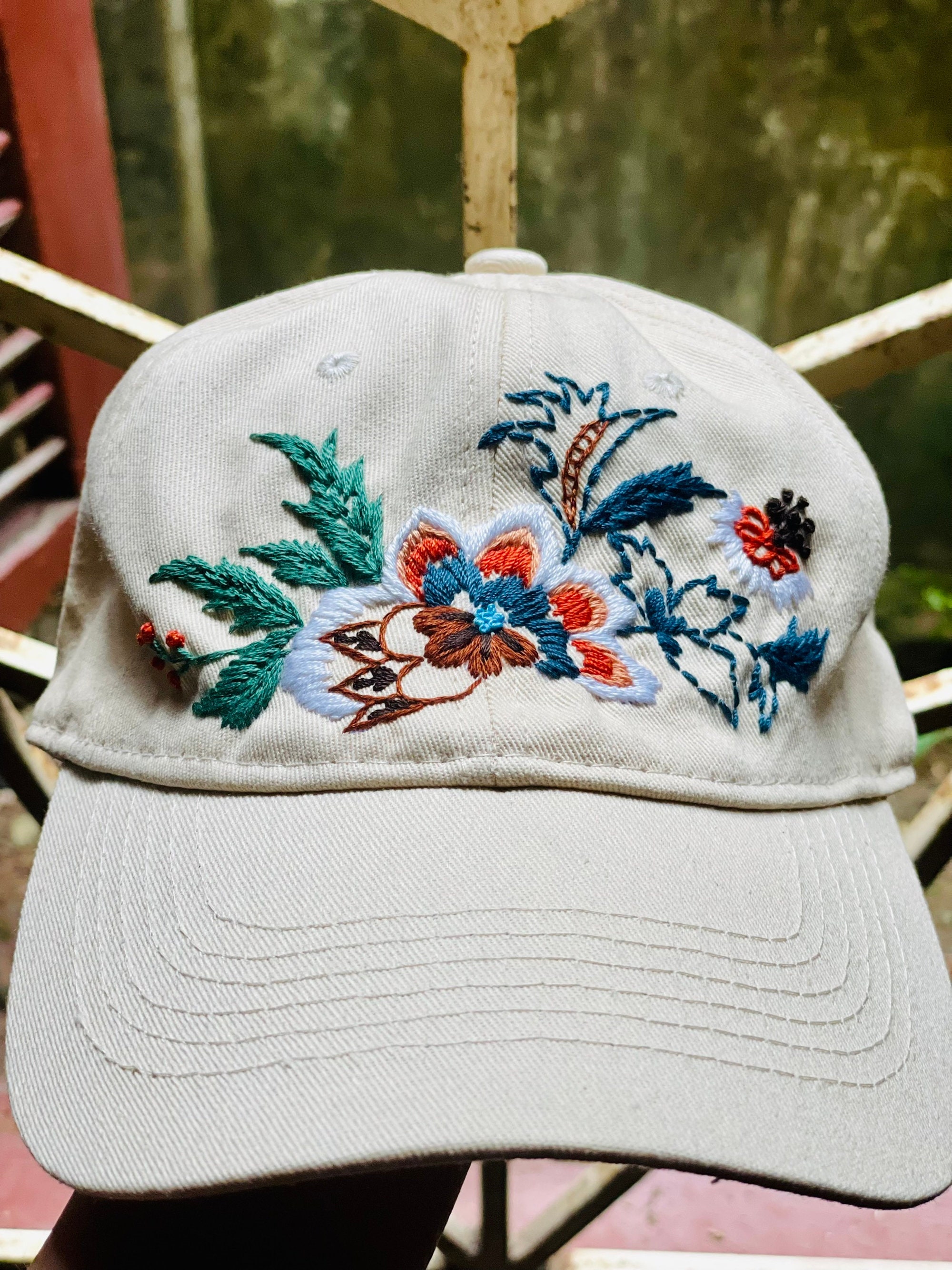 White Floral Embroidered Cap, Custom Embroidery Hat, Embroidery Woman ...