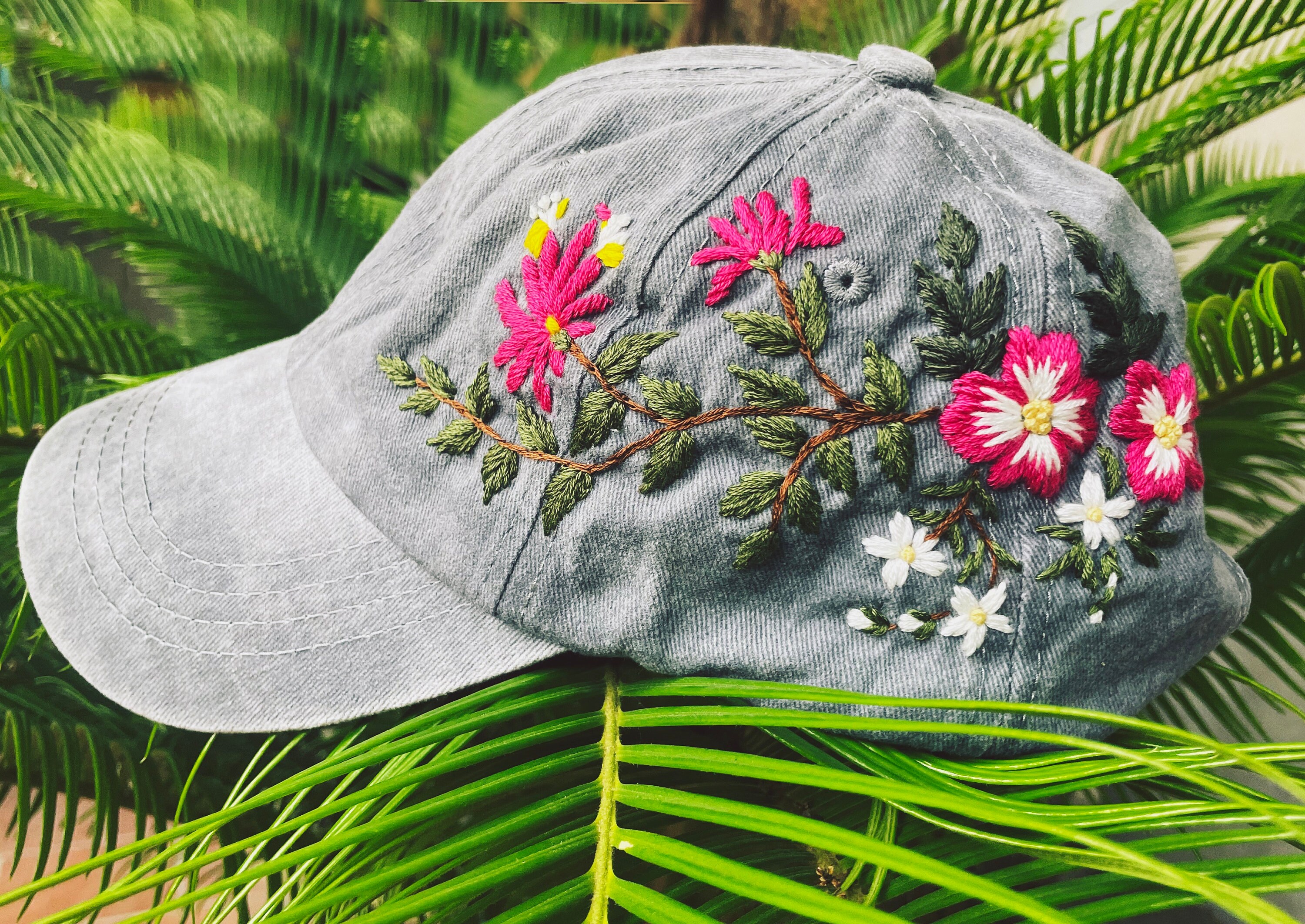 Colored Floral Embroidered Cap Custom Embroidery Hat Unique - Etsy