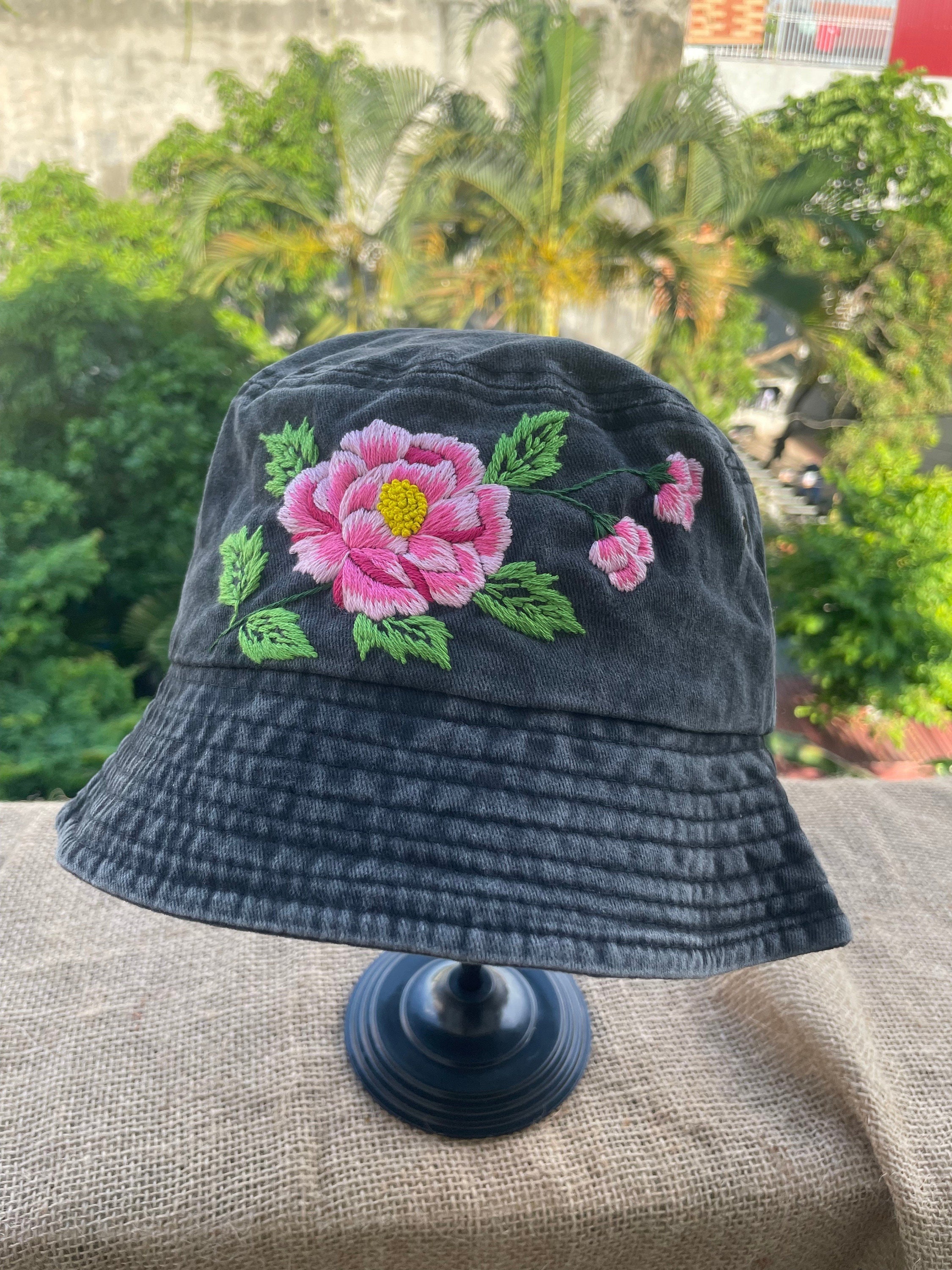 Floral Embroidery Bucket Hat | Black Bucket Hat | Women Hat Floral Embroidery Bucket Hat | Black Bucket Hat | Women Hat