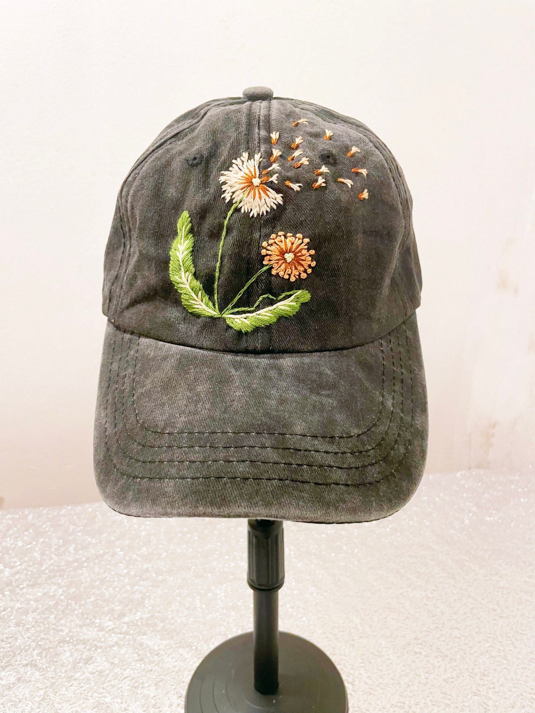 Floral Embroidered Cap, Custom Embroidery Hat, Hand Dandelion ...