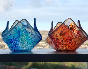 Fused glass tea light - Etsy UK