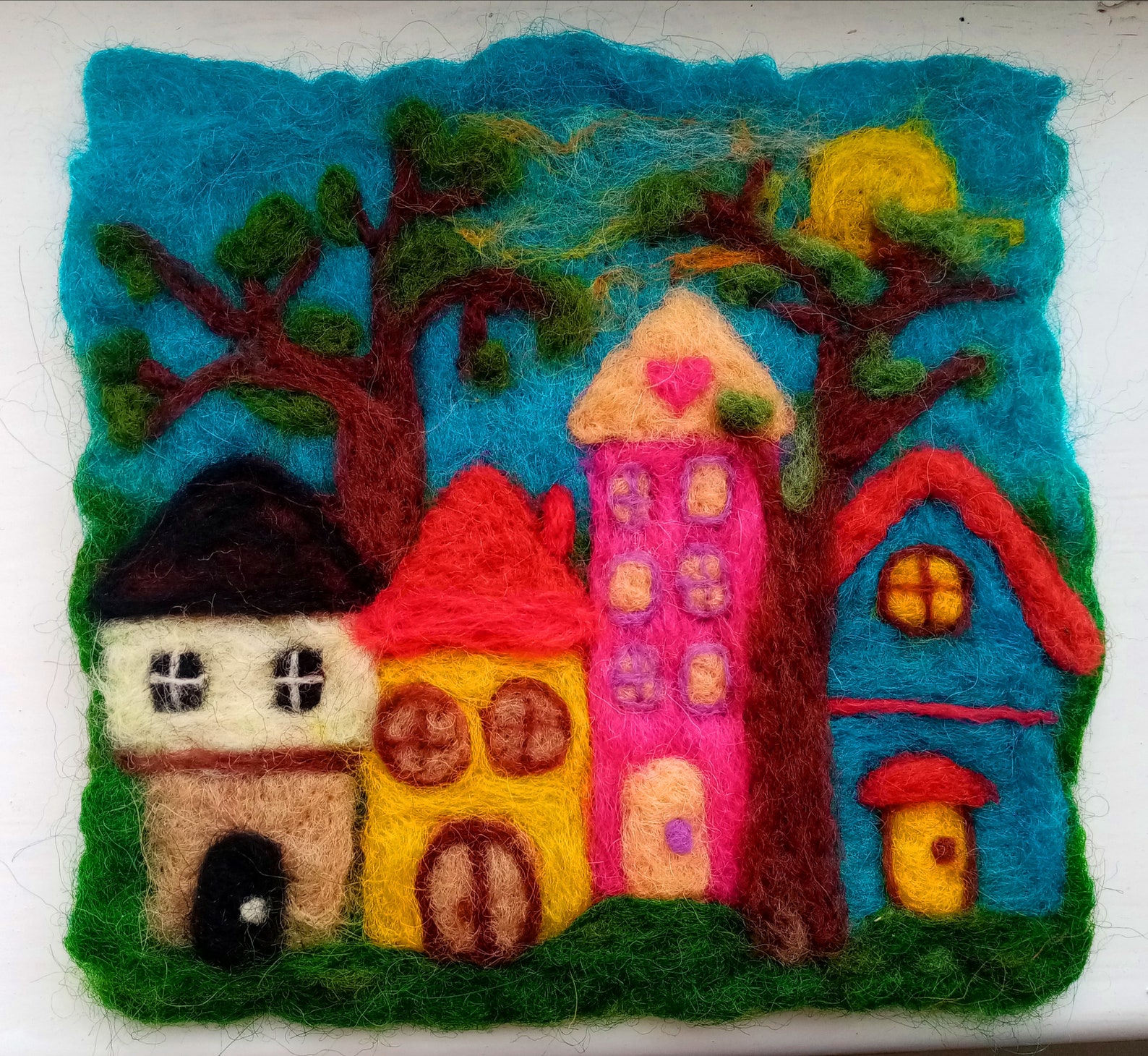 Häuser Nadel gefilzt Bild Wandkunst Wolle Kunst Filz | Etsy