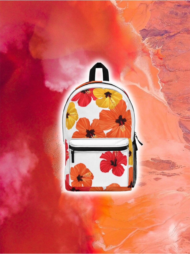 Hibiscus Backpack Hawaiian Flower Pattern Print on Book Bag - Etsy