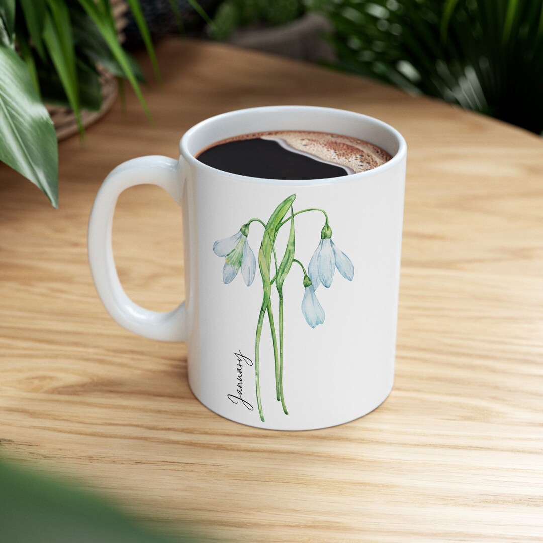 Snowdrop January Birth Flower Mug Snowdrop Watercolor Mug White Ceramic ...