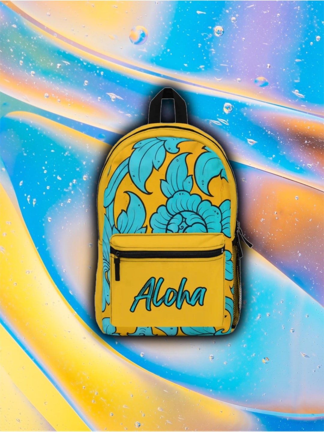 Aloha Backpack With Beautiful Floral Flower Pattern Yellow and Blue ...