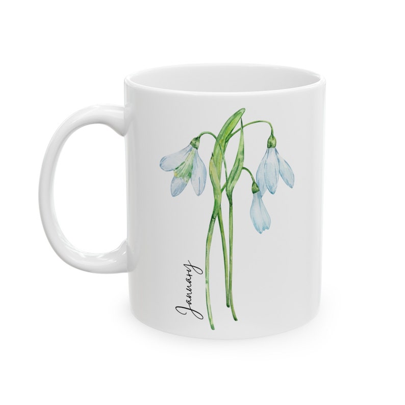 Snowdrop January Birth Flower Mug Snowdrop Watercolor Mug White Ceramic ...