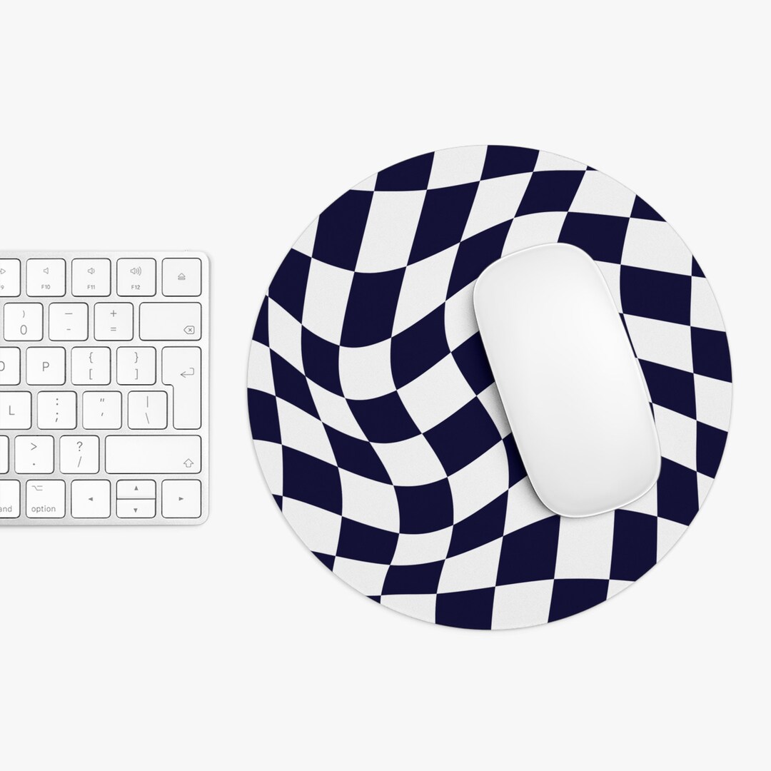 Navy Blue Wavy Checkered Pattern Mousepad Dark Blue Checkered Print ...