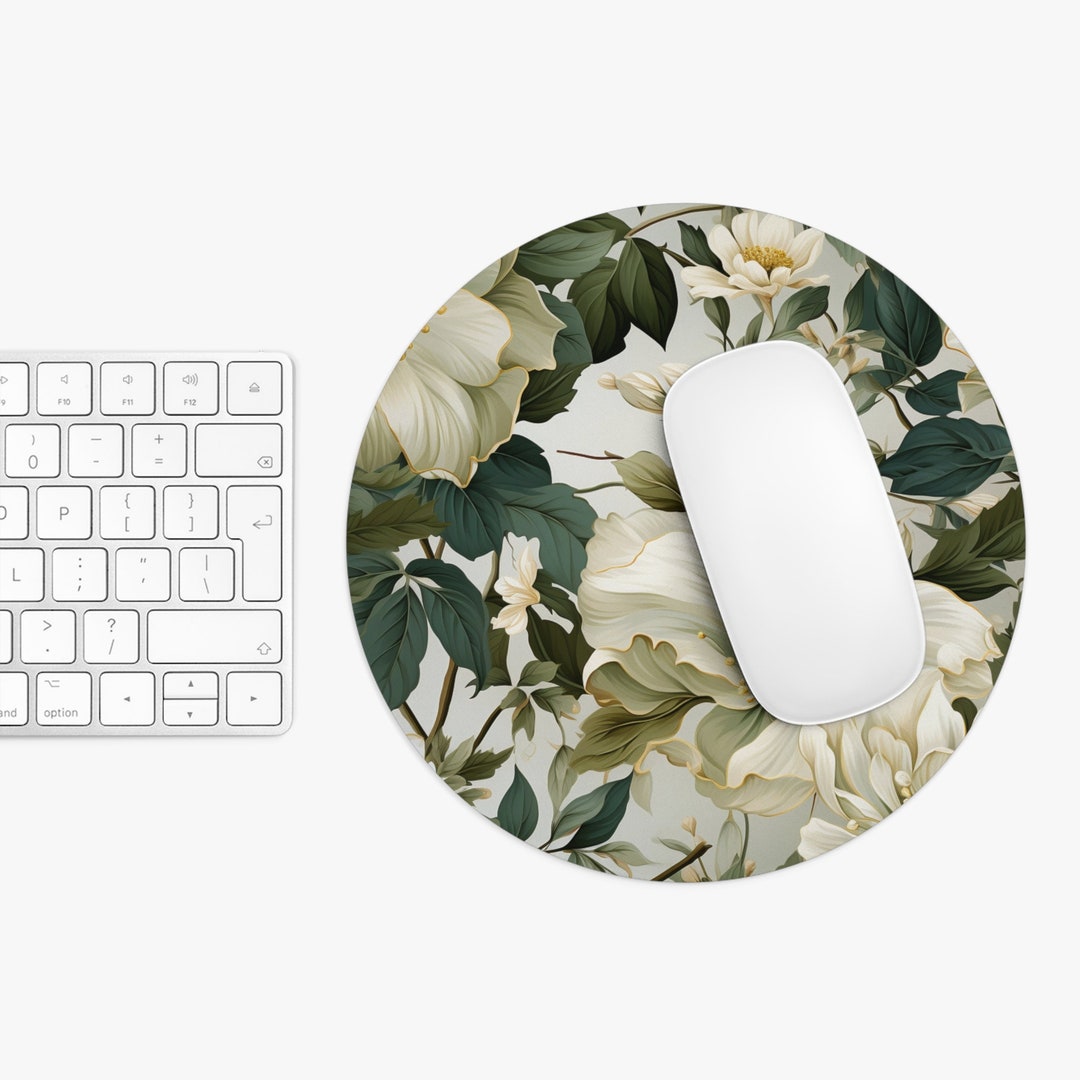 Moody Green Floral Pattern Mousepad Computer Accessories Flowery Print ...