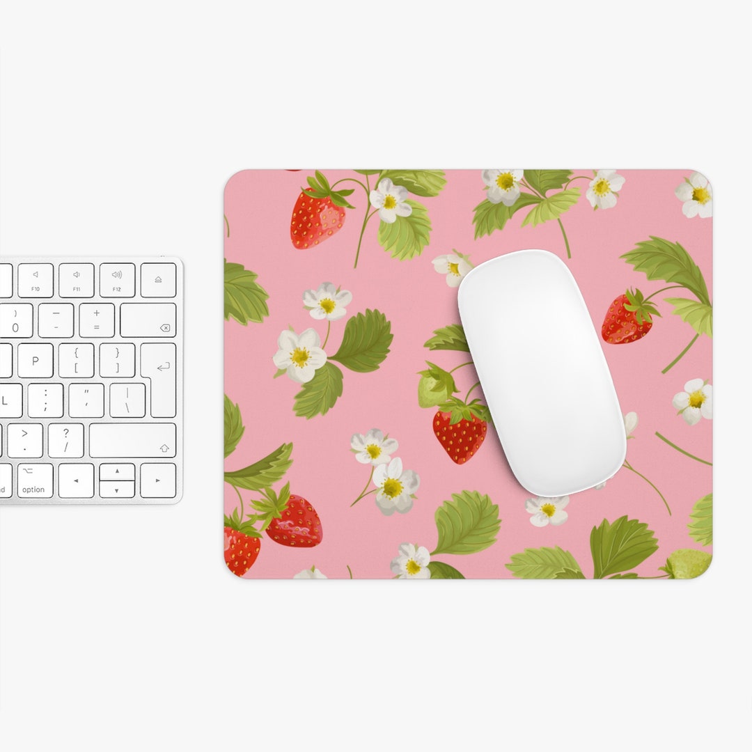Strawberry and Floral Print Mouse Pad Summer Print Mouse Pad Strawberry ...