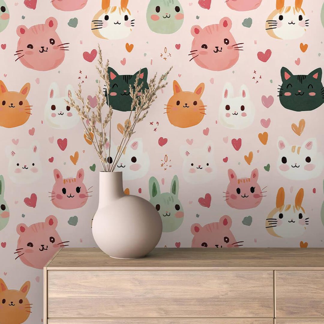 Playful Animals Wallpaper Peel & Stick Removable / Playful Animals ...