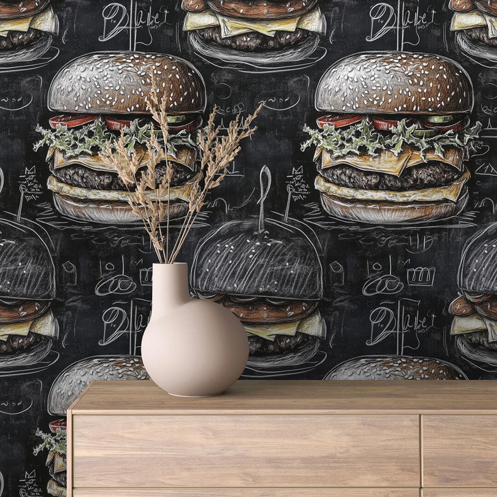 Burger Restaurant Peel & Stick Removable Wallpaper / Burger Restaurant ...