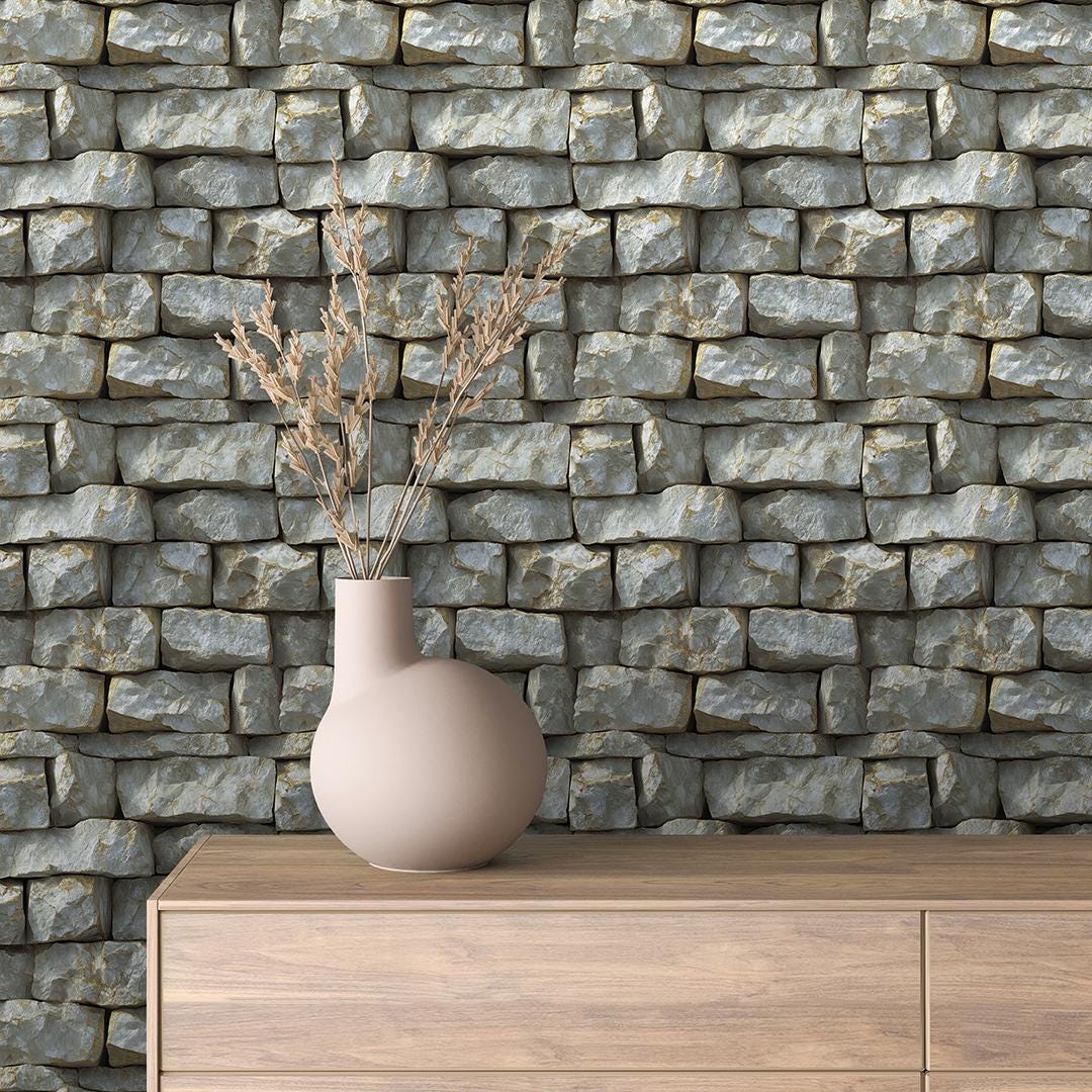 Light Stacked Stone Peel and Stick Removable Wallpaper - Etsy
