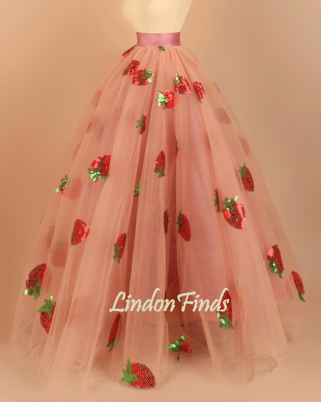 Pink Strawberry Tulle Skirt, Floor Length Prom or Bridesmaid - Etsy
