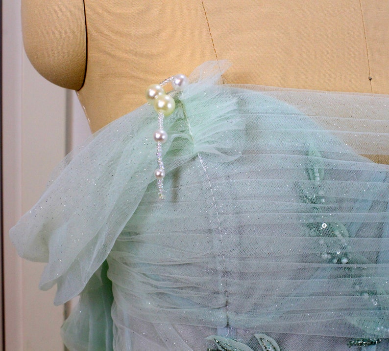 Sage Green off Shoulder Prom Dress, Detachable Sleeves Long Tulle Dress ...