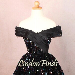 Black Sequin Ball Gown,organza off the Shoulder Wedding Dress,full ...