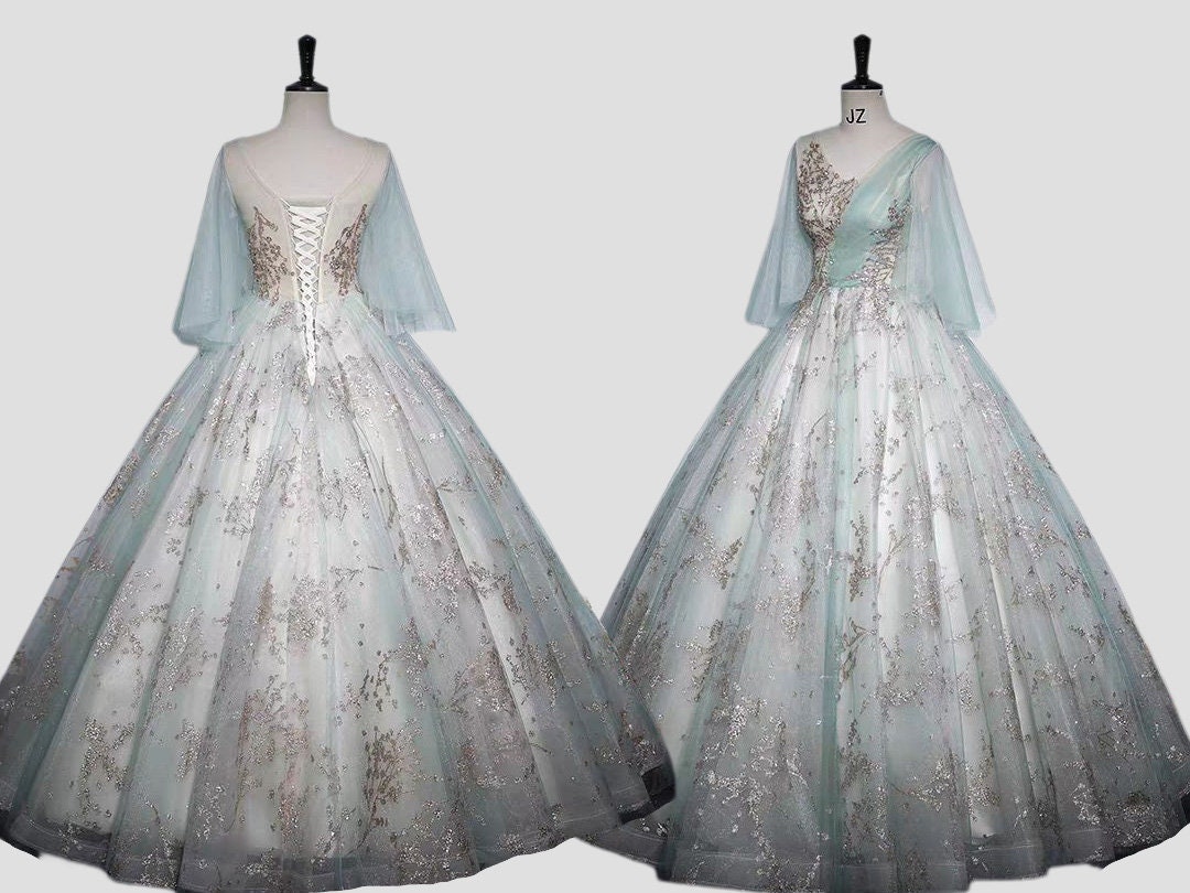 Gary V Neck Long Sleeve Wedding Gown,lace Applique Ball Gown,lace Floor ...