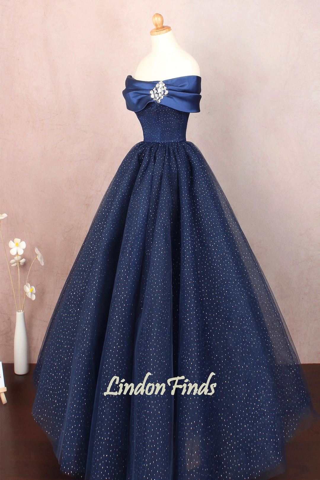 Navy Tulle A-line Prom Gown, Sleeveless Beaded Formal Dress - Etsy