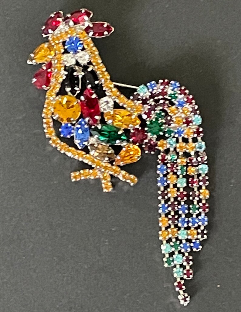 Large Vintage Figural Rhinestone Cockerel / Rooster Chicken - Etsy