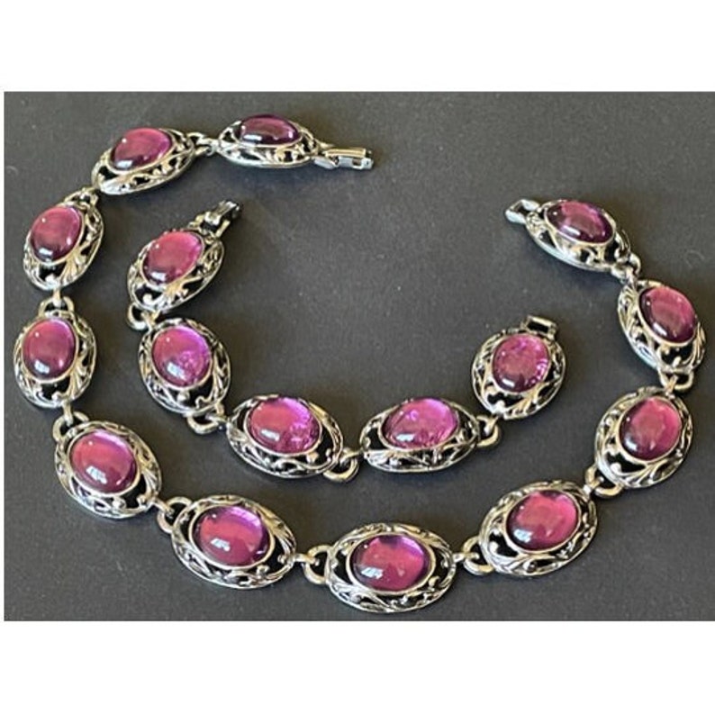 Vintage Vibrant Pink / Purple Glass Cabochon and Silver Tone - Etsy