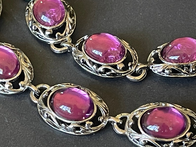 Vintage Vibrant Pink / Purple Glass Cabochon and Silver Tone - Etsy
