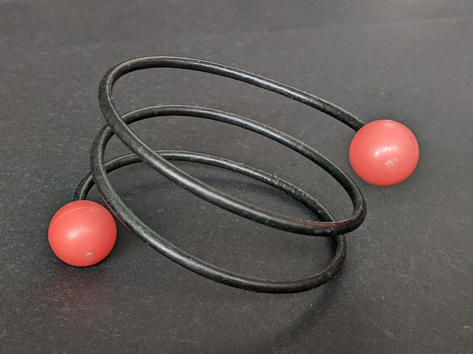Vintage Atomic Wired Plastic Twisted Rigid Bangle, Red and Black Spiral ...