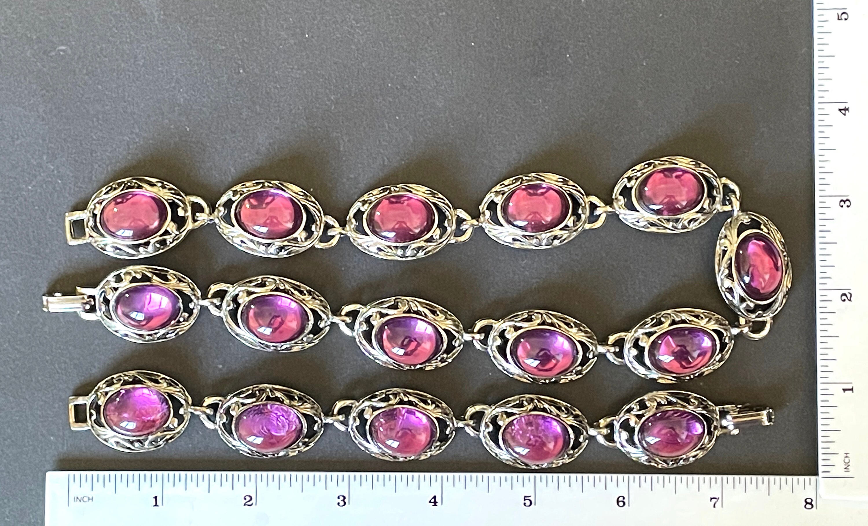 Vintage Vibrant Pink / Purple Glass Cabochon and Silver Tone - Etsy