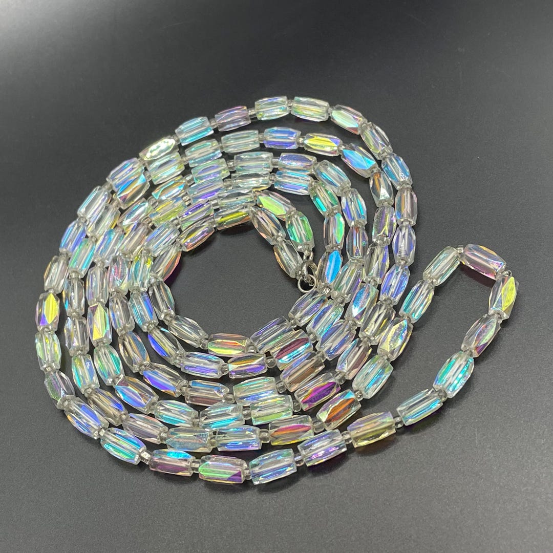 Vintage Very Long Flapper Length Faceted Crystal Bead Necklace ...