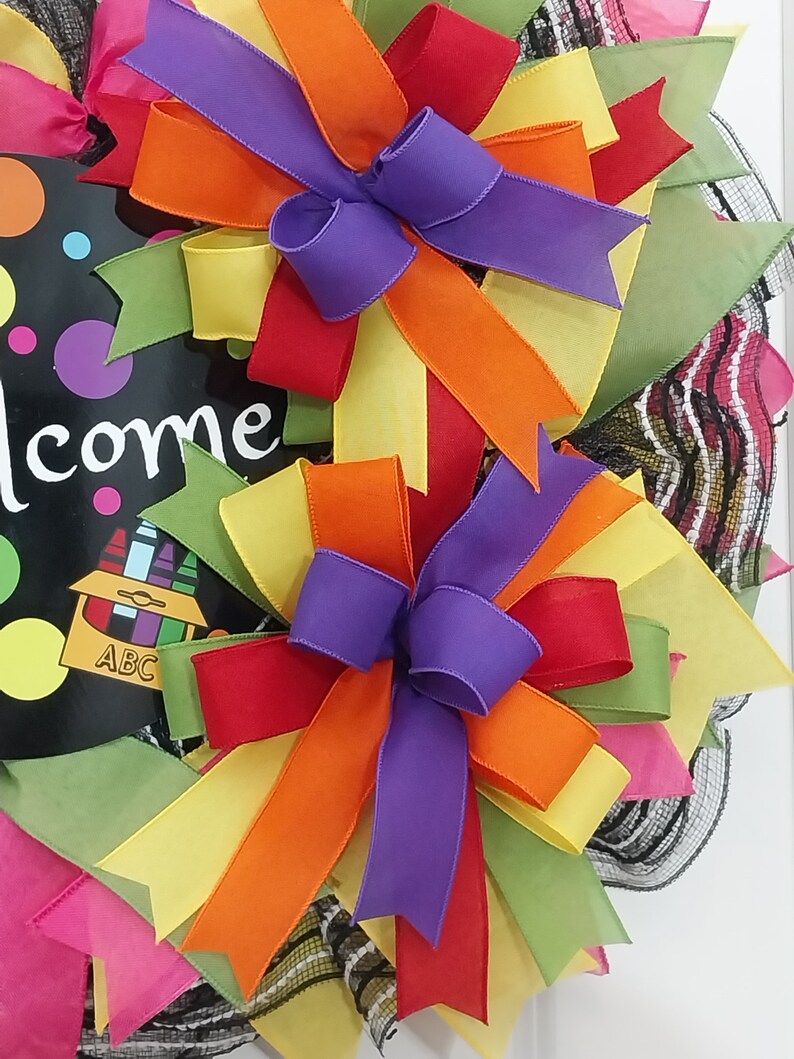 Back to School Wreath, Teacher Classroom Decor, Colorful Welcome Sign ...