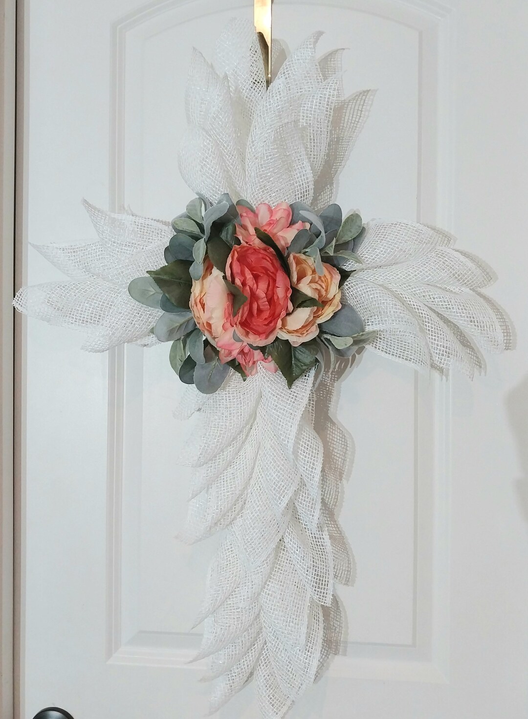 Cross Swag, Cross Wreath, Cross Door Hanger, Sympathy Cross, Memorial ...