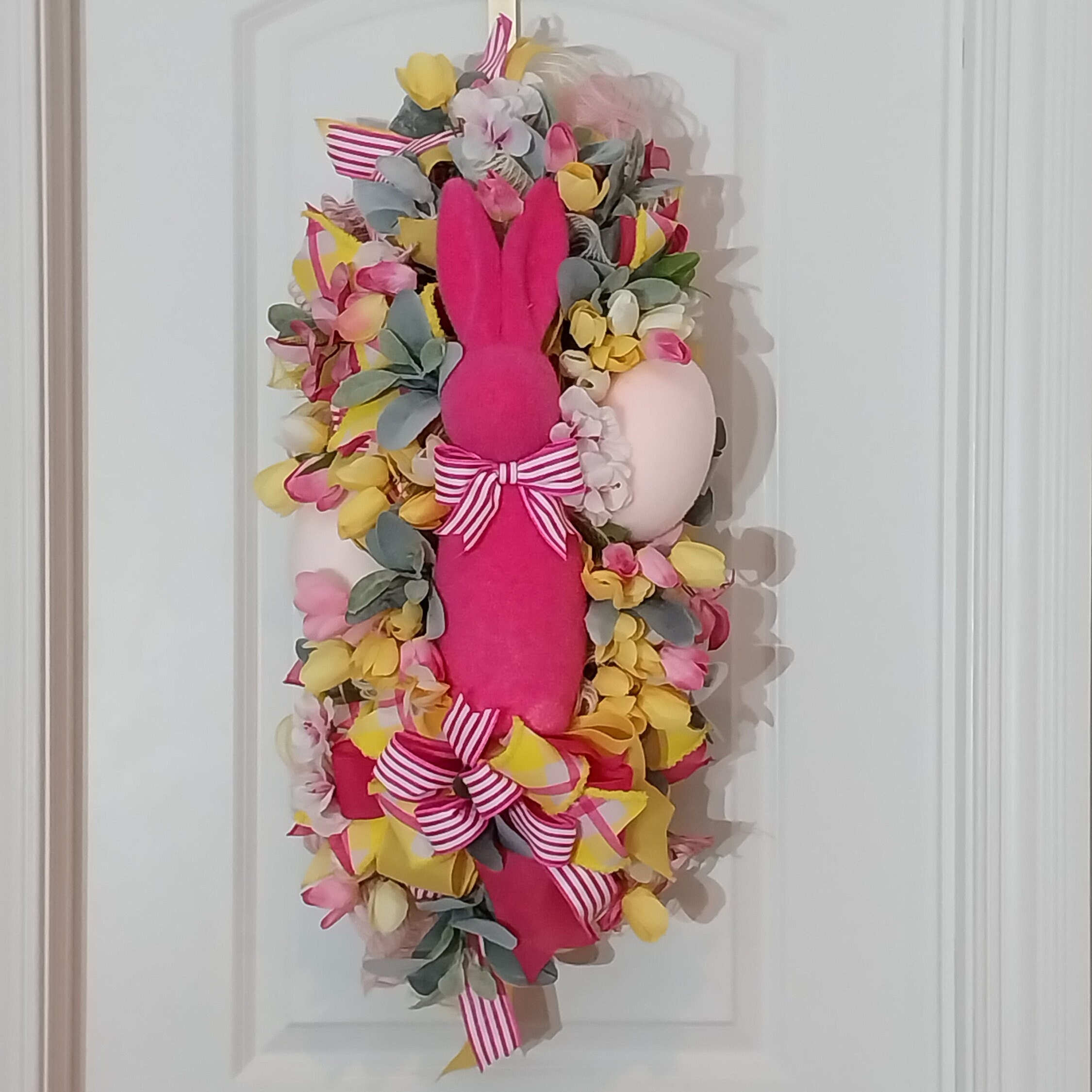 Pink Rabbit Swag, Flocked Rabbit Wreath, Easter Wreath, Pink Easter ...