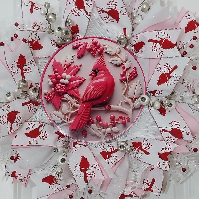Cardinal Wreath, Winter Cardinal Wreath, Red Bird Wreath, Winter Wreath ...