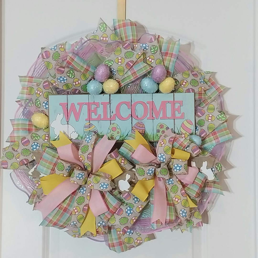 Easter Welcome Wreath, Spring Egg & Bunny Decor - Etsy
