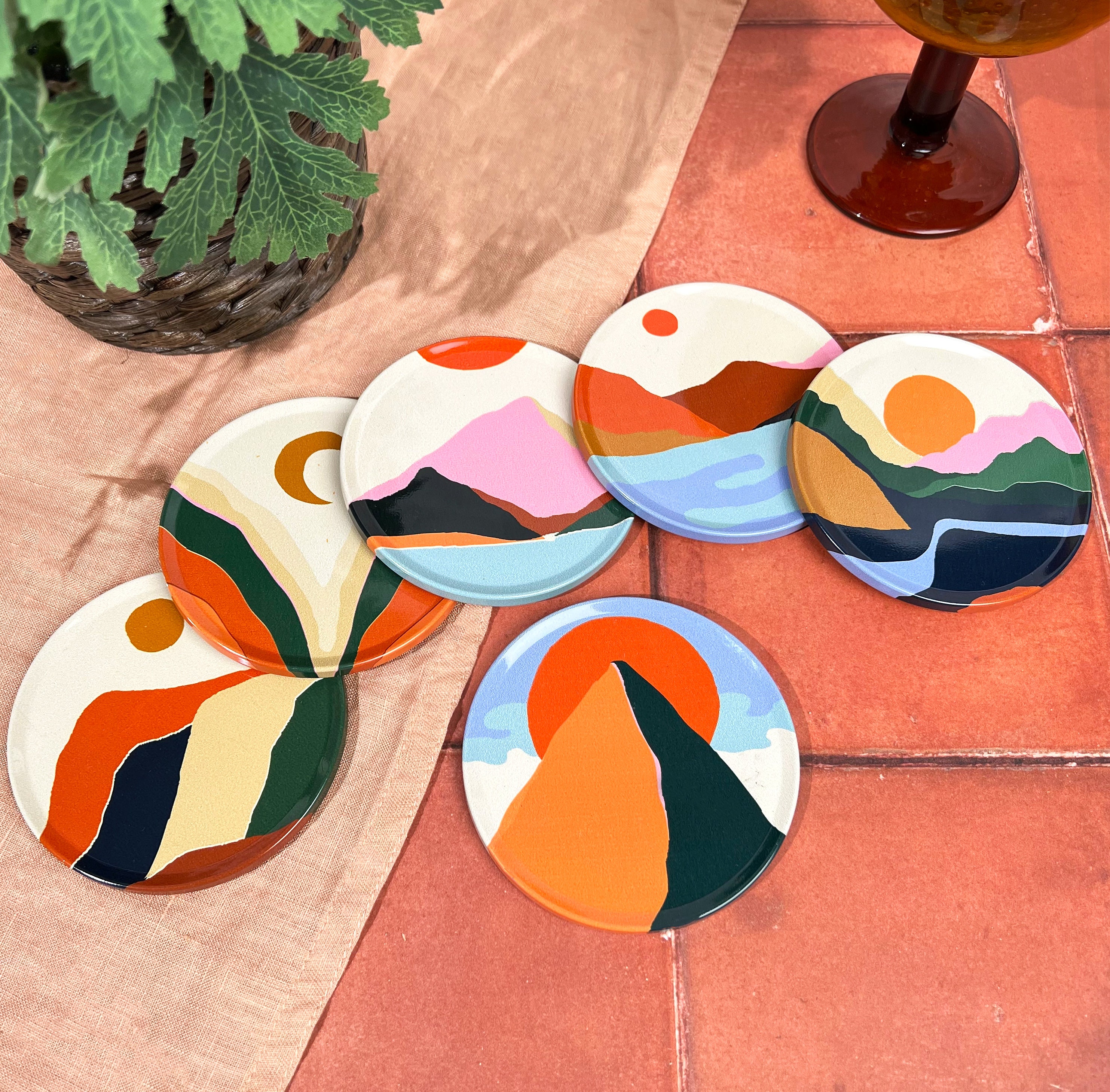 Boho Coasters Set of 6 Drink Coasters Abstract Art - Etsy