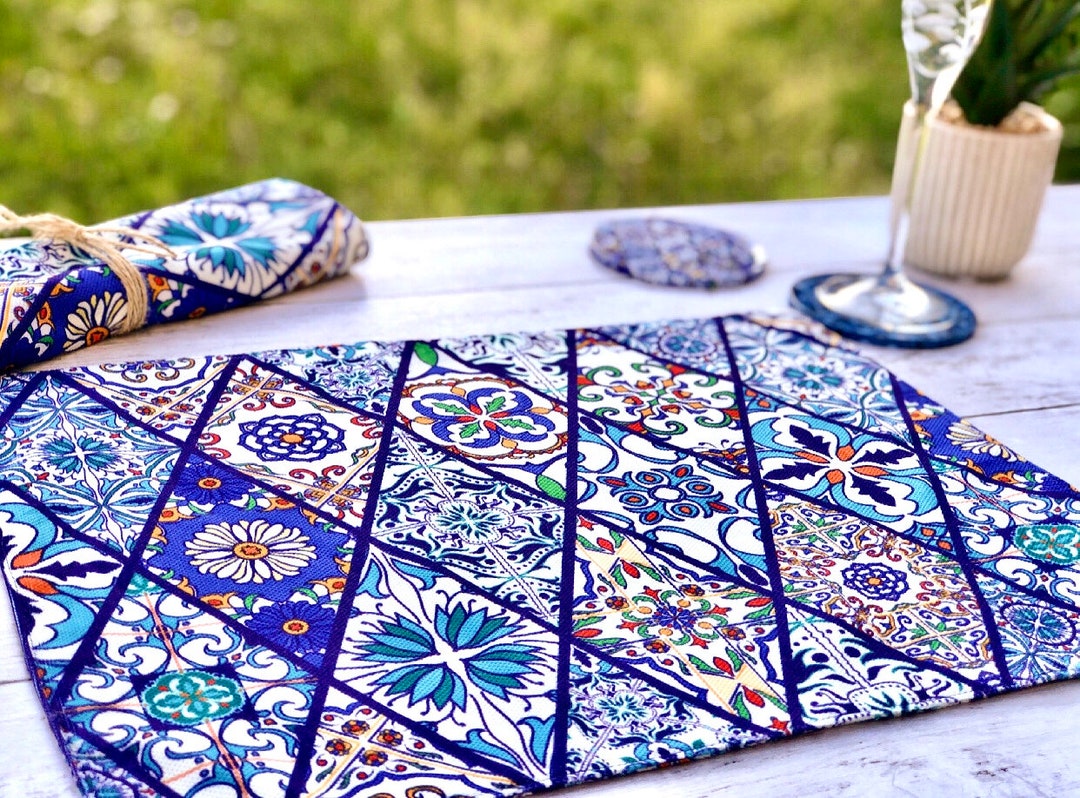 Mediterranean Placemat Set: Microfiber Dining Table Decor - Etsy