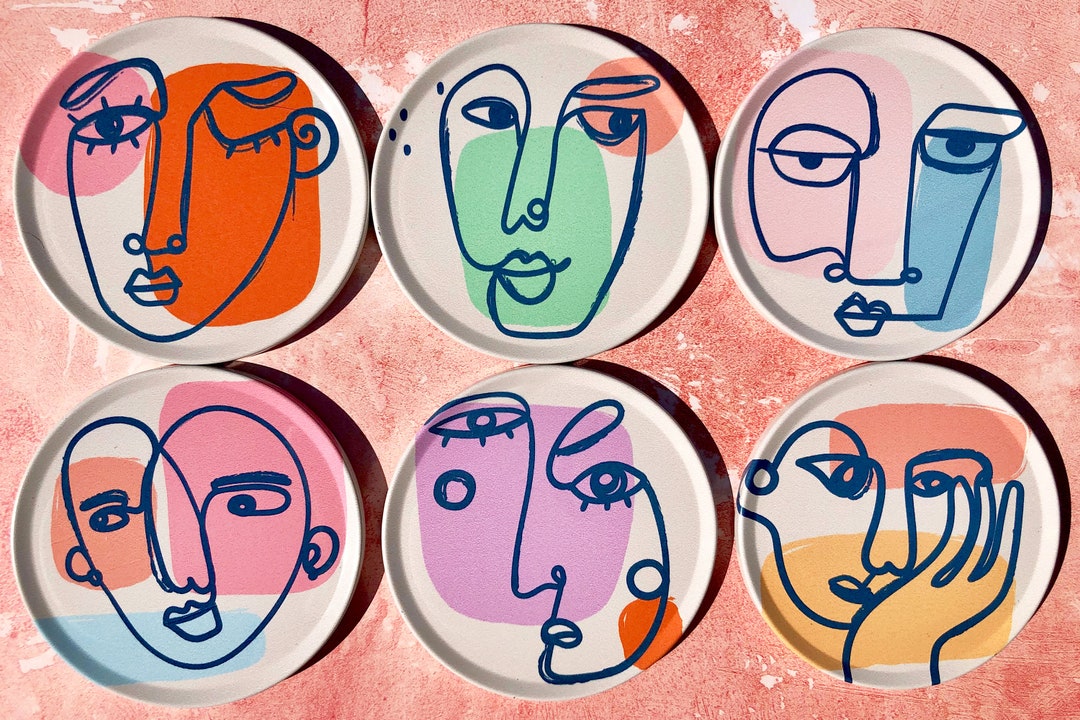 Abstract Face Coaster Set: Tin Coasters With Cork Backing - Etsy