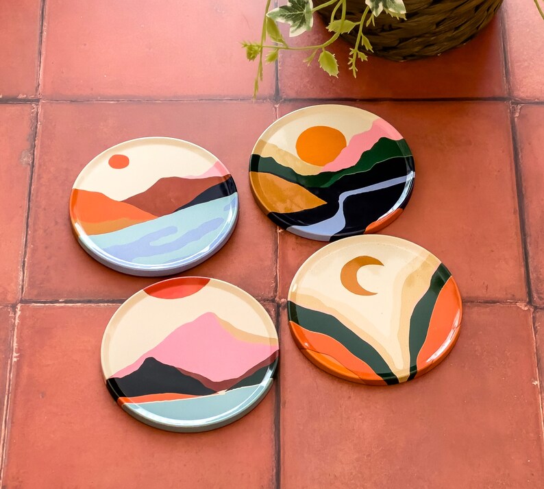 Boho Coasters Set of 6 Drink Coasters Abstract Art - Etsy